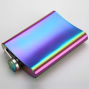 YFS Solid Rainbow Colored Flask for Liquor and Funnel, 8 Oz Leak Proof Stainless Steel Pocket Hip Flask