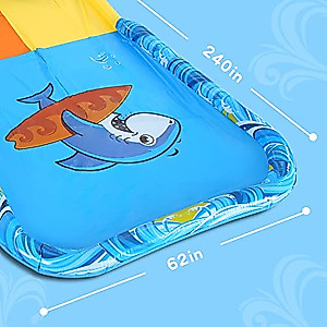 Water Slide for Kids Adult,Inflatable Water Splash Slide Summer Outdoor Toys with 2 Bodyboards Lanes Slip Racing Lawn Water Slide with Water Sprayer Build in Sprinkler for Backyard 20ft