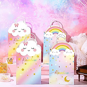 16 Pieces Rainbow Party Favor Bags Rainbow Present Bags with Handles Cloud Birthday Goodie Candy Bags Pastel Party Treat Gift Bags for Kids Girls Cloud Rainbow Party Decor Baby Shower Party Supplies