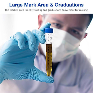SimPure Centrifuge Tubes 15mL, Conical Tubes Sterile 50 PCS, Polypropylene, Leak-Proof Screw Caps, Plastic Container with Graduated and Write Marks, Non-pyrogenic, DNase/RNase Free, Human DNA-Free