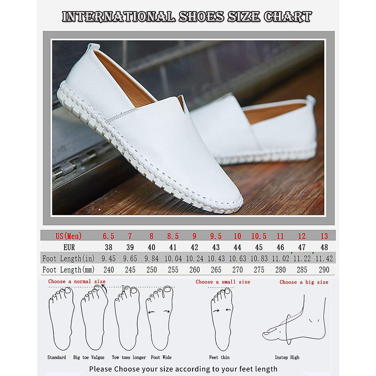 Men's Genuine Leather Loafer Shoes Slip On Soft Walking Driving Shoes,White,45EU=10.5 M US