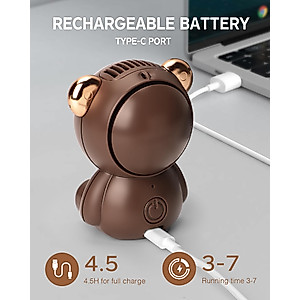 wegte Bear Fan, Portable Neck Fan, Cute Handheld Fan, Rechargeable Battery Powered Fan, 2 Speed Wind, Bladeless Design, Exquisite Appearance, Gift for Kids Girls Women, Brown