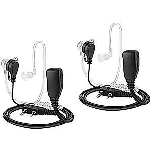 TOMSENN 2-Pin Covert Acoustic Tube Walkie Talkie Earpiece – Two Way Radio Earpiece with a PTT Mic - Compatible with Walkie Talkie Headset Brands (Kenwood, Puxing, Wouxun) – Pack of 2