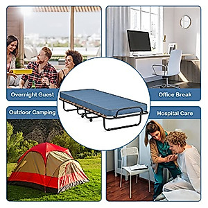 RELAX4LIFE Rollaway Folding Bed with Mattress, Guest Bed with Sturdy Steel Frame & Memory Foam Mattress, Portable Fold Up Bed with Rolling Wheels for Small Space, Office, Camping, Made in Italy (Navy)