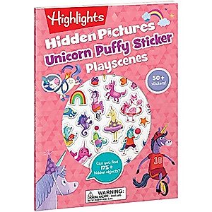 Unicorn Hidden Pictures Puffy Sticker Playscenes: Unicorn Sticker Activity Book, 50+ Reusable Stickers, Decorate Pictures and Solve Puzzles, Sticker Book for Kids (Highlights Puffy Sticker Playscenes)