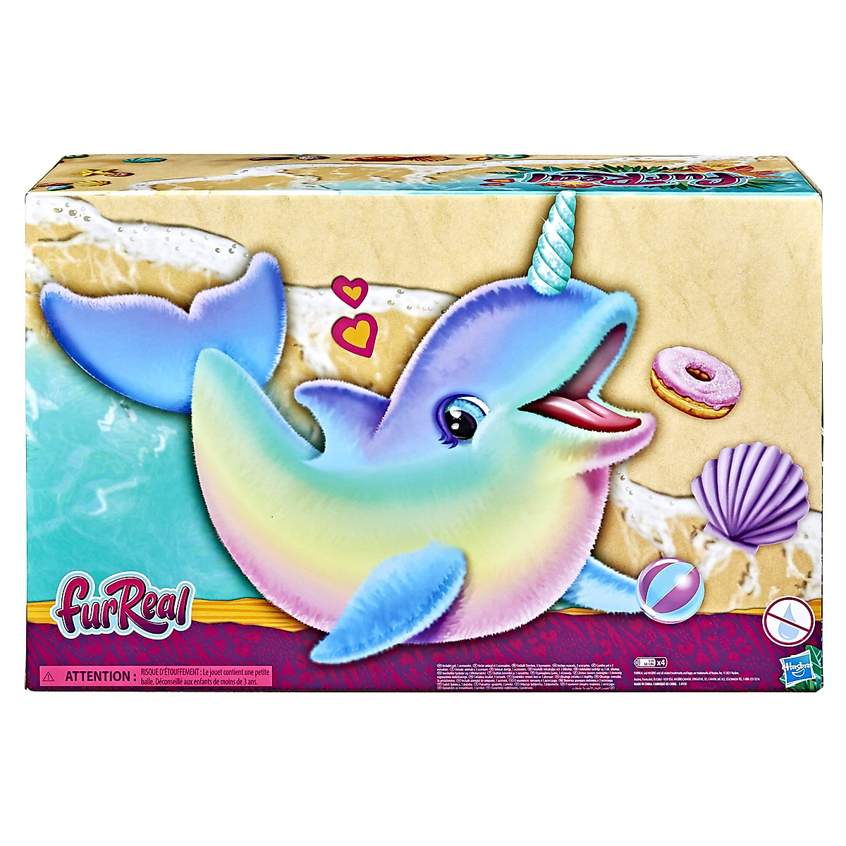 FurReal Wavy The Narwhal Interactive Animatronic Plush Toy, Electronic Pet, 80+ Sounds and Reactions, Rainbow Plush, Ages 4 and Up