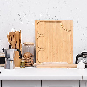 ROYAMY Bamboo Cheese Board Set Charcuterie Platter Bamboo Cutting Board with 4 Stainless Steel Knife Perfect Choice for Birthday Wedding Anniversary- Double Side