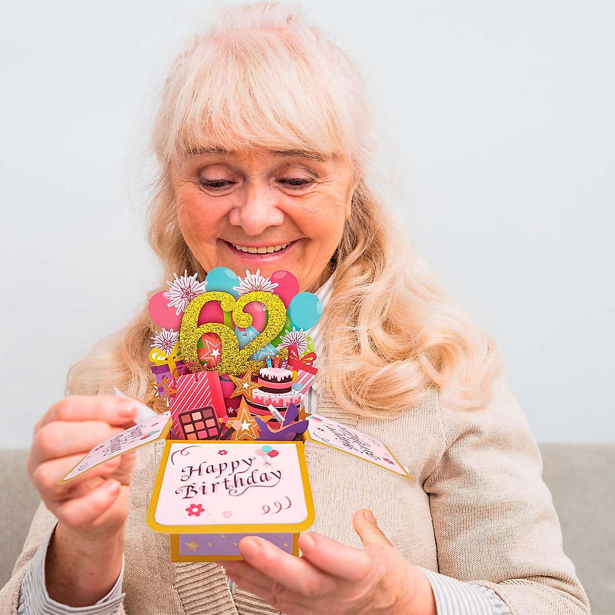 Asmallgf Happy 62nd Birthday 3D Greeting Card for Mom Dad, Funny 62 Years Old Bday Gifts for Women Men, Sweet 62 Birthday Pop Up Card for Him Her, Unique 62nd Birthday Gift Idea for Friends