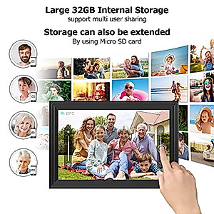 10.1 Inch WiFi Digital Picture Frame, IPS Touch Screen Share Pictures&Videos Via App or Email, Built in 32GB Memory, Support Micro SD Card Extend Storage, Auto-Rotate, Motion Sensor