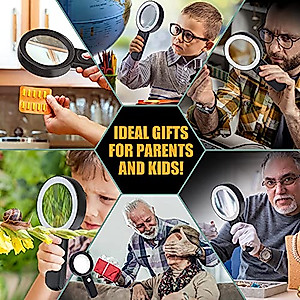 BUSATIA Magnifying Glass 30X, 18LED Handheld Magnifying Glass with Light, 4in Large Glass Magnifier with 3 Modes, Illuminated Magnifying Glass for Reading, Hobbies - with a Lens Cloth(Black)