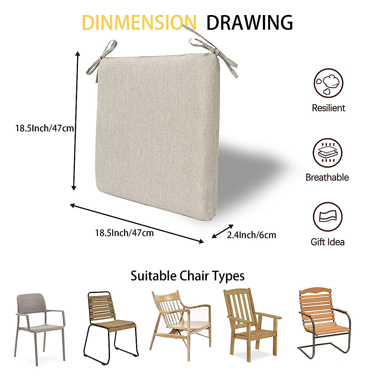 Sunshine Outdoor Indoor/Outdoor Patio Chair Cushion 18.5x18.5 inch :Resilient Foam Filling, Weather Resistant Chair Cushions,Outdoor Seat Cushions for Patio Furniture, Putty 4 Pack