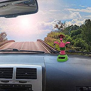 oAutoSjy 3pcs Solar Powered Flamingo Shaking Head Car Dashboard Decoration Cute Flamingo Figurine Statue Car Interior Display Bobblehead Animal Figure Car Ornament Dancing Doll Home Desktop Decoration
