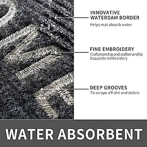 LYGLIGH Welcome Door Mat Outdoor: Sturdy Front Door Mats Indoor Entrance, Stain and Fade Resistant, Non-Slip Low Profile Washable Doormat, Trap Dirt and Moisture Floor Mat, 35"x24", Dark Gray.