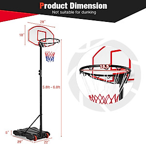 Goplus Portable Basketball Hoop, 7.1FT-8.1FT Height Adjustable Basketball Goal System with 28" Shatterproof Backboard, 2 Nets,16.5" Rim, Wheels, Indoor Outdoor Basketball Stand for Kids Teens Adults