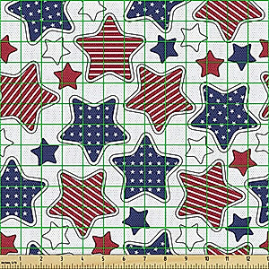 Ambesonne 4th of July Fabric by The Yard Grunge Celebration of Independence Day United States of America Decorative Fabric for Water Resistant for Outdoor Furnishing Indoor Projects 1 Yard Blue White