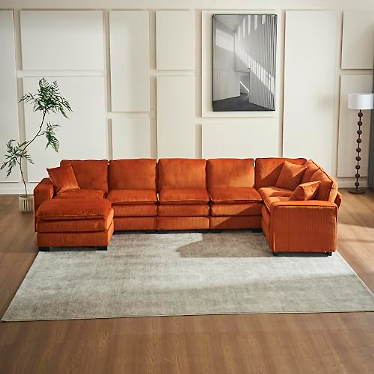 Extra Wide Seat Oversized Convertible Modular Sectional Sofa, Free Combination Reversible Sleeper Couch with Movable Ottoman, 7 Seater Corner Sofa&Couches for Living Room, Office, Spacious Space