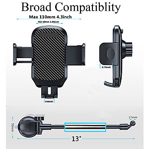 Cell Phone Holder for Car, Car Phone Holder Mount Long Arm for Truck Car Dashboard Windshield Air Vent Sturdy Phone Holder Strong Suction Anti-Shake Stabilizer for iPhone 14 13 12 Pro Max ,Samsung S21