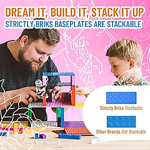 Strictly Briks Stackable Base Plates Lego Compatible - Stackable Rainbow Building Bricks for Towers, Shelves & More - 12 Base Plates & 80 Stackers - 6x6 Inches