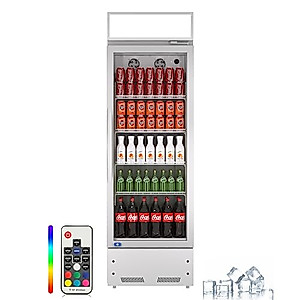 HIPOPLLER Refrigeration Glass 1 Door Upright Display Beverage Cooler Merchandiser with LED Lighting; 10.9 Cubic Ft., Silver