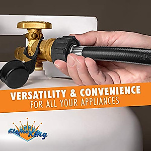 Flame King YSN-QCC-1LBa 4 Ft Propane Gas Extension, Bottles to Larger Tanks 20lb to 1lb Hose Adapter, Black