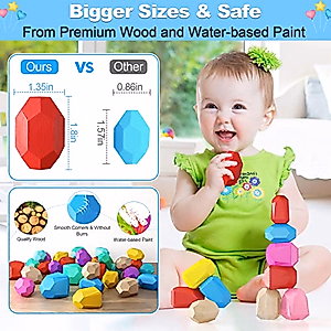 IGIVI Montessori Toys for 1 2 3 Year Old Boys & Girls, Wooden Stacking Sorting Rocks Balancing Stone, Preschool Educational Sensory Toys for Toddlers, Birthday Gifts for Kids Toys Ages 2-4 5-7