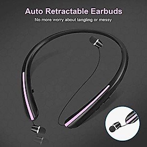 TTSTR Retractable Earbuds Wireless Headset Neckband Sports Noise Cancelling Bluetooth Headphones Stereo Earphones with Mic,Pink