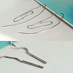 A Pair 925 Sterling Silver Tassel Threader Drop Earrings Long Chain Ear Line (Silver)