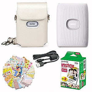 Fujifilm Instax Mini Link 2 Smartphone Printer Soft Pink + Fuji Film Value Pack (20 Sheets)+ Shutter Accessories Bundle, Incl. Protective Case, 20 Sticker Frames, USB Cable