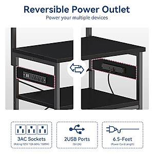 Casaottima Bakers Rack with Power Outlet & LED Lights, Coffee Bar with Storage 5-Tiers, Microwave Stand Kitchen Shelf 16.5 * 31.5 * 59 inches, Kitchen Coffee Rack, Black