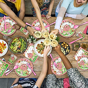 Piooluialy Pink Farm Birthday Party Supplies for Girl - Farm Animal Baby Shower Party Decorations Include Dinner Plates, Cups, Napkins, Cutlery, Farm House Barnyard Theme Party Supplies | Serves 24
