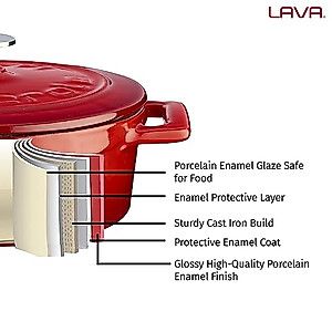 LAVA 7.5 Quarts Cast Iron Dutch Oven: Multipurpose Stylish Oval Shape Dutch Oven Pot with Three Layers of Enamel Coated with Trendy Lid (Red)