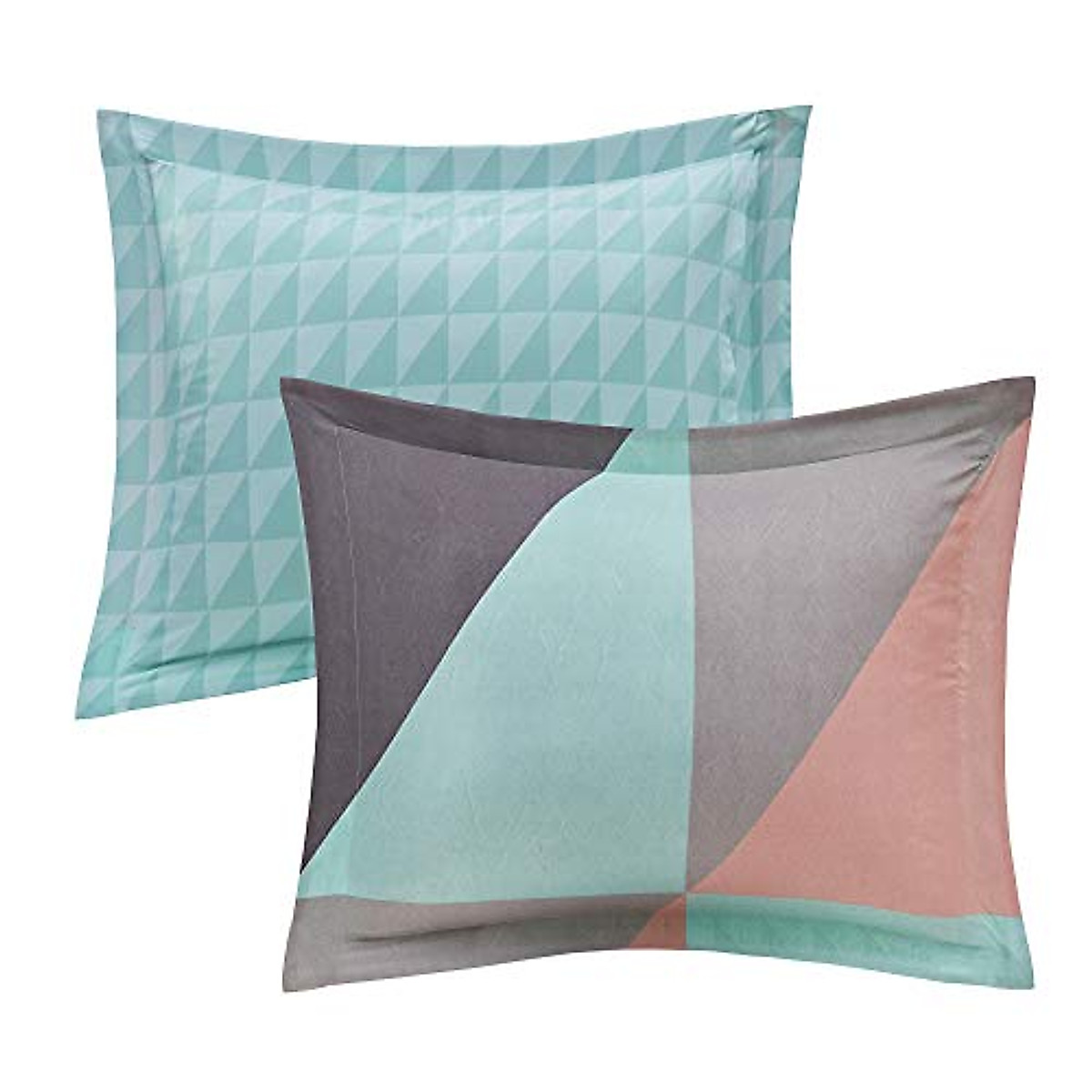 Madison Park Essentials Remy Bed in a Bag Reversible Comforter with Complete Sheet Set-Modern Geometric Triangle Design All Season Cover, Shams, Decorative Pillow, Queen(90"x90"), Aqua 8 Piece