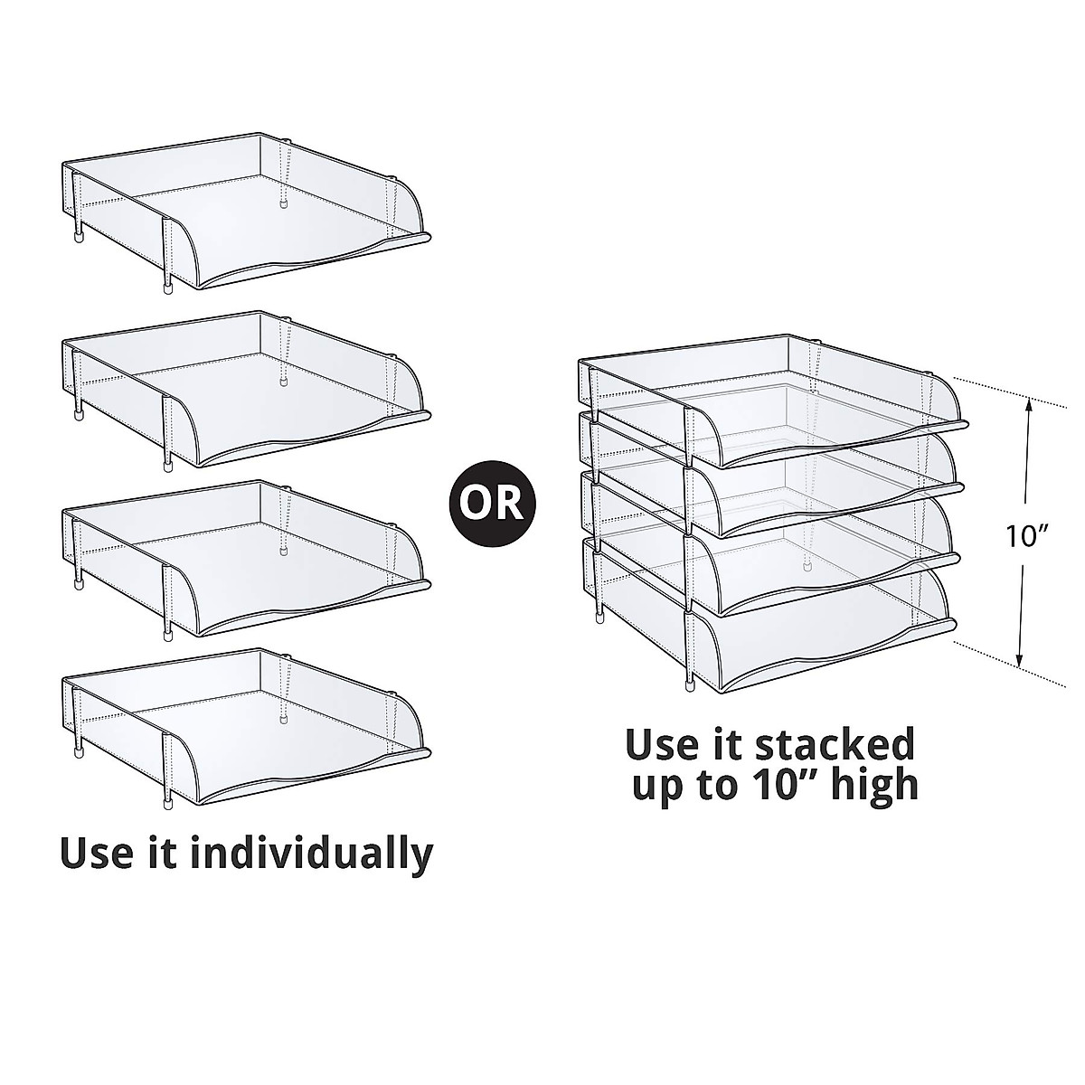 Azar Displays 255010 Stackable Letter Tray Desk Organizer, 4-Pack