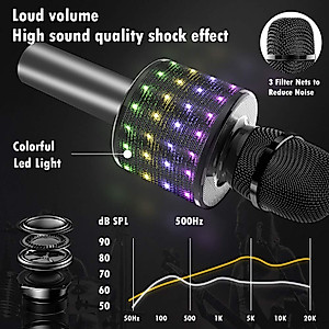 weird tails Bluetooth Karaoke Wireless Microphone with Dual Sing, LED Lights, Portable Handheld Mic Speaker Machine for iPhone/Android/PC/Outdoor/Birthday/Party (Gray)