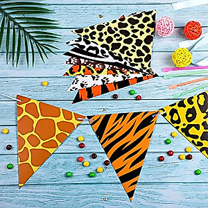 Thenshop 5 Pieces Jungle Theme Party Supplies Animal Safari Print Pennant Banners Jungle Animal Prints Animal Triangle Flag Banner for Animal Theme Party Zoo Jungle Safari Themed Party (Classic Style)