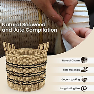 Giantex Woven Laundry Basket - Set of 3 Stackable Laundry Hamper with Handles, 1 Large, 1 Medium & 1 Small Storage Baskets, Seagrass Jute Woven Baskets for Throw Blanket Clothes (14", 12.5" & 11" D)