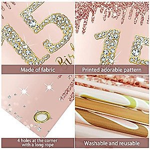 Happy 15th Birthday Banner Backdrop Decorations for Girls, Rose Gold 15 Birthday Party Sign Supplies, Pink 15 Year Old Birthday Poster Background Photo Booth Props Decor