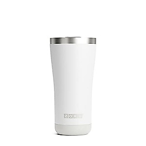 Zoku 20oz Powder Coated Tumbler, White | Premium Stainless Steel and Vacuum Insulated | Special Rotating Lid Designed for Sipping and Straw Use