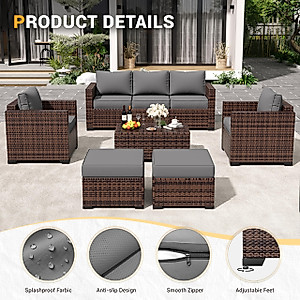 Amopatio Patio Furniture Set, Outdoor Patio Furniture Wicker Rattan Sofa, Outdoor Sectional with Ottomans, Patio Set for Backyard Porch Balcony Furniture (Grey)