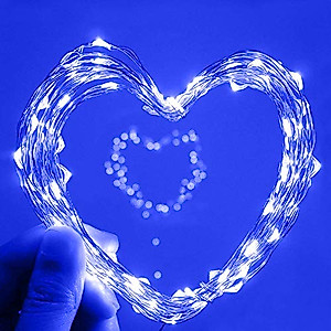 UPOOK Solar String Lights, Copper Wire Solar Fairy Lights 100LED 33Ft 8 Modes, Waterproof Outdoor String Lights, Blue Decorative Lights for Christmas Party Wedding and Patio Garden Yard, 2 Pack