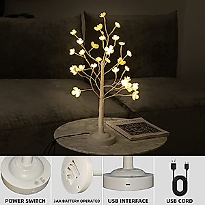 Anycosy 21'' Tabletop Bonsai Tree Lights,120 LED Plum Blossom Tree Table Lamp with 8 Modes & 6 Hrs Timer,Battery/USB Operated Artificial Tree with Lights for Indoor Decoration