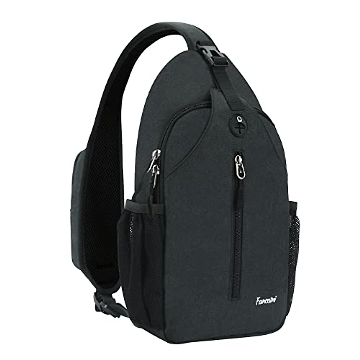 Fancosni Crossbody Sling Bags for Women Men, Black Sling Backpack, Lightweight Shoulder Bag, Multipurpose Sling Bag for Travel, Hiking, Shopping, Walking, Biking, Cycling, Earphone Hole, Chest Bag