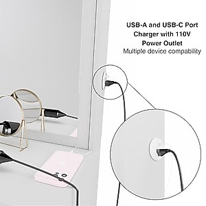 Boahaus Serena Modern Makeup Vanity with Hollywood Light Bulbs Add-On, 7 Drawers, Wide Mirror, Glam Glass Top for Bedroom