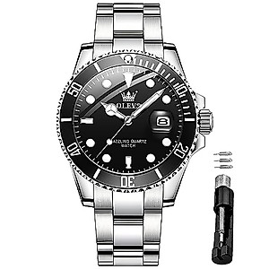 OLEVS Men Watches Quartz Watch Wrist Watch for Men Stainless Steel with Date Classic Bussiness Big Face Waterproof Luminous Green/Black/Blue