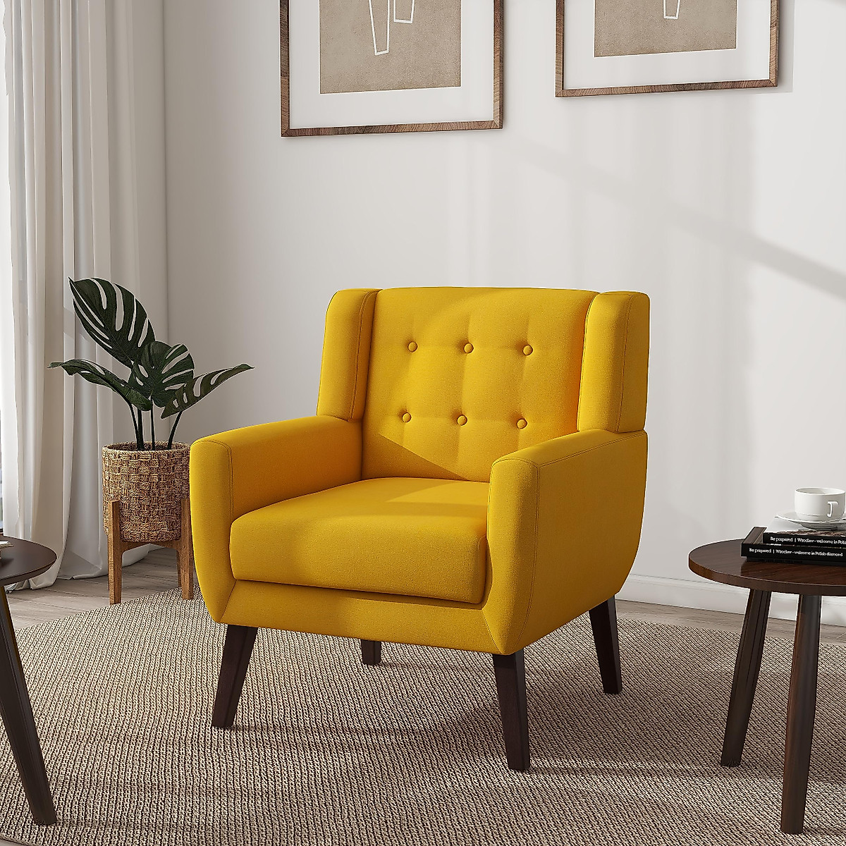 UIXE Accent Chairs Set of 2, Modern Living Room Arm Chair Button Tufted Armchair, Comfy Upholstered Club Lounge Sofa Seat Reading Chair Bedroom Side Seating for Home Office (Yellow)