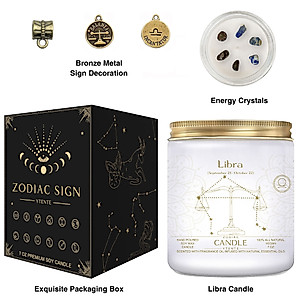 YTENTE Libra Gift for Women,Scented Candles Gifts for Women, Libra Candles,Zodiac Crystals Candles, September Birthday Gifts for Women Mom Sister Astrology Gift Christmas Gift