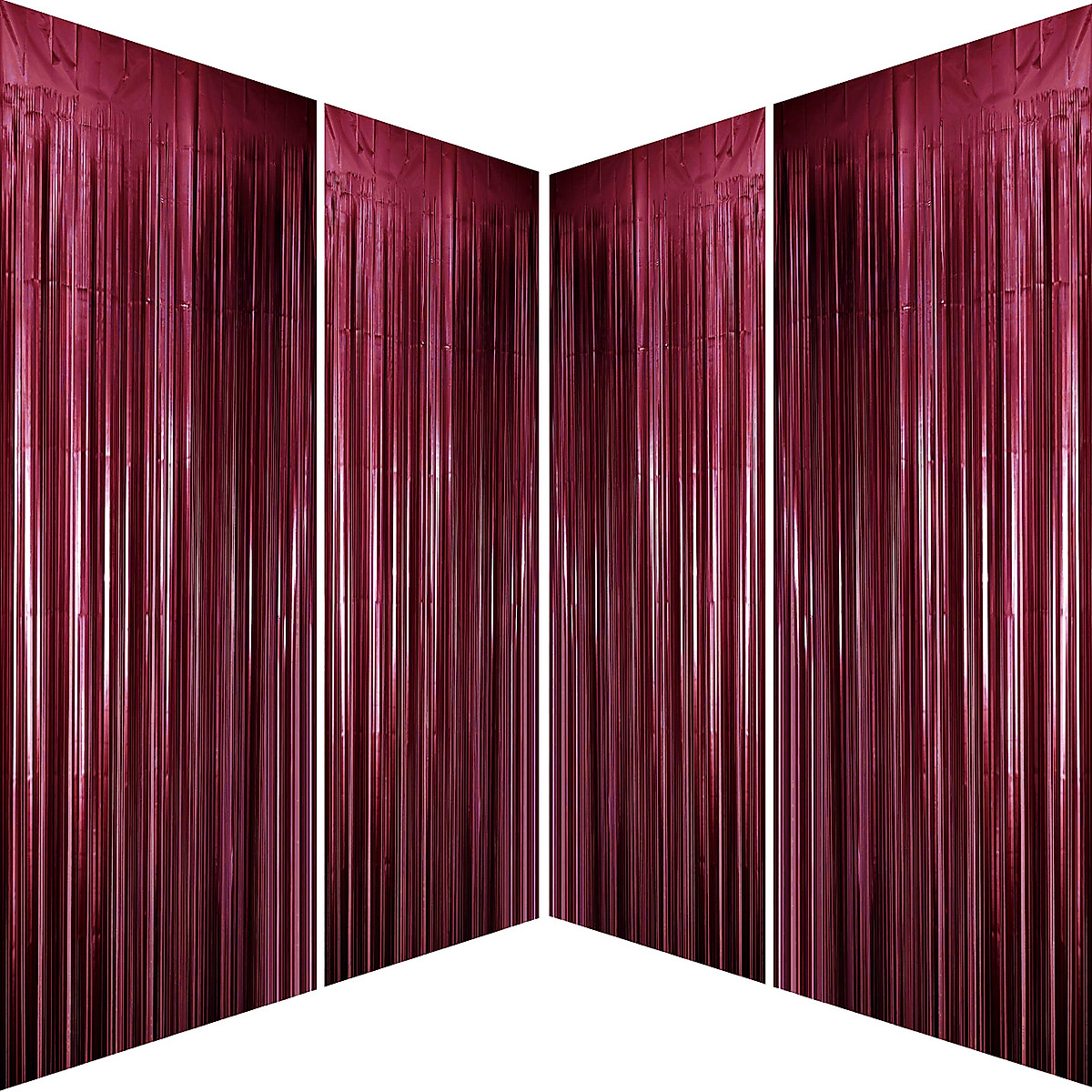 Burgundy Bachelorette Party Tinsel Foil Fringe Curtains for Wedding Anniversary Bridal Shower Happy Birthday Valentines Mothers Day Graduation Party Photo Booth Props Backdrops Decorations, 4pc