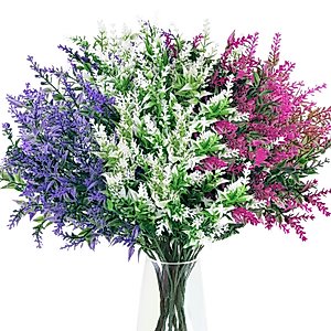 WXBOOM 9 Bundles Artificial Flowers Outdoor, Fake Lavender Fall Flowers for Halloween Decoration UV Resistant Faux Plastic Plants Garden Porch Indoor Outdoor Decor (5 Purple, 4 Magenta)