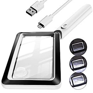 ANBULL 4X 8X Rechargeable Magnifying Glass with Light, 20 Anti-Glare Dimmable LEDs, Handheld 4.5''*2.7'' Rectangular Page Lighted Magnifying Glass for Close Work, Seniors Reading, Low Vision