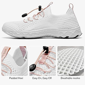 ALEADER Xdrain Water Shoes for Women Slip On Quick Drying Swimming Shoes for Beach Pool Boating White Pink Size 10